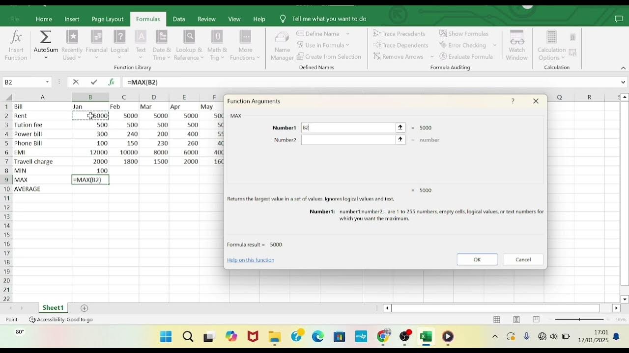 Find the MIN() value, MAX() value and AVERAGE value in the Excel #using insert function - YouTube