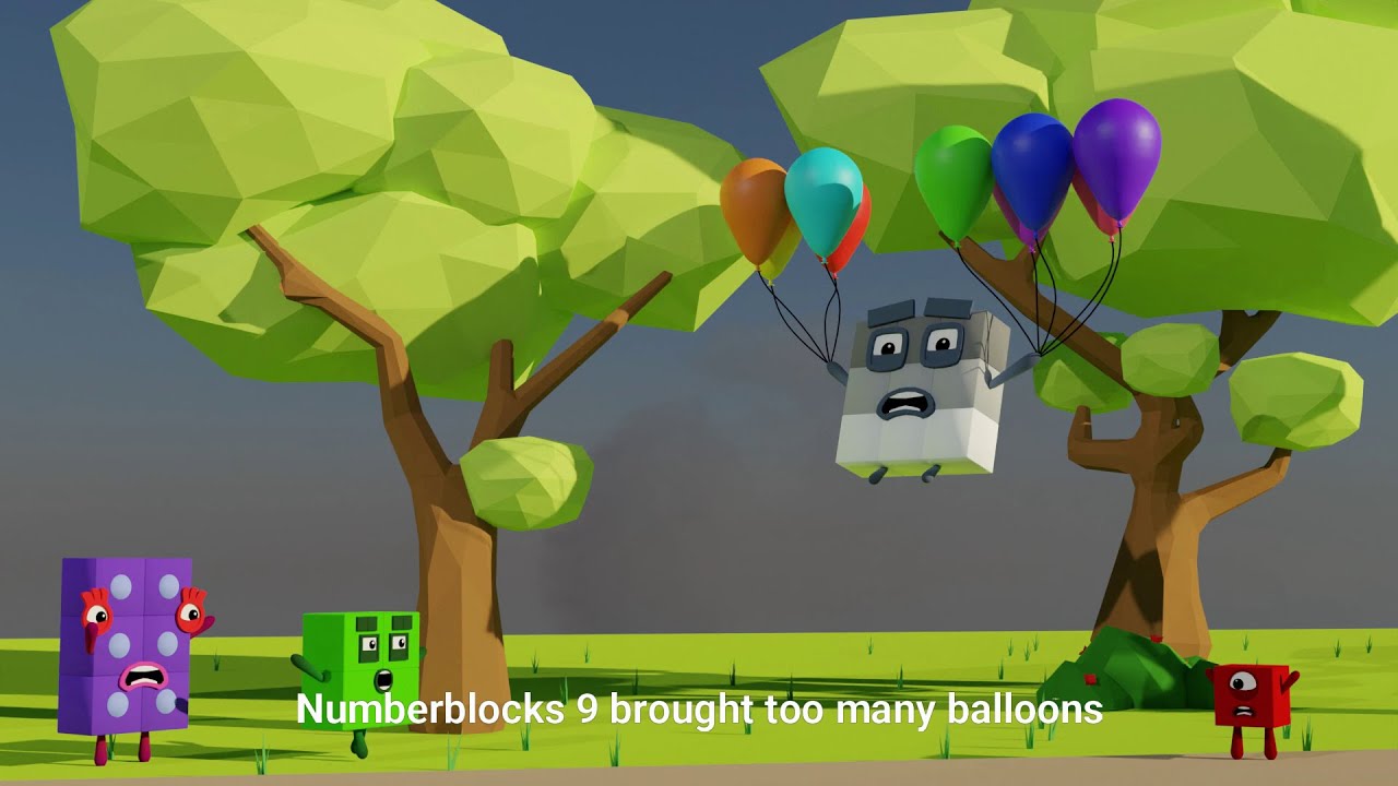 Numberblocks 9 brought too many balloons - YouTube
