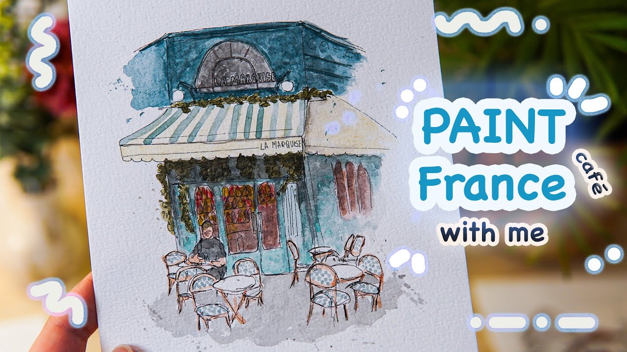 Draw with me | Simple sketching | Watercolor Cafe front Painting - YouTube
