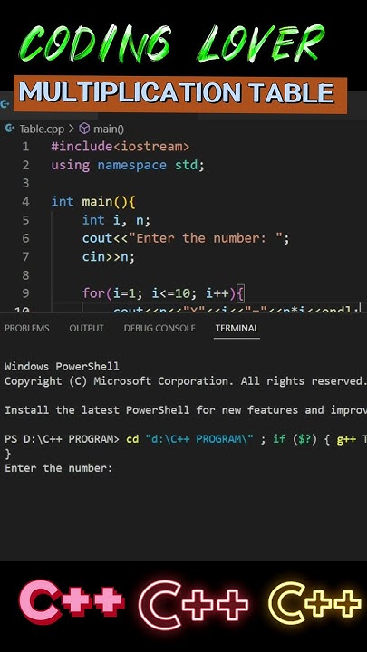 Multiplication table in c++ language | program #pythonturtle #clanguage #code #java - YouTube