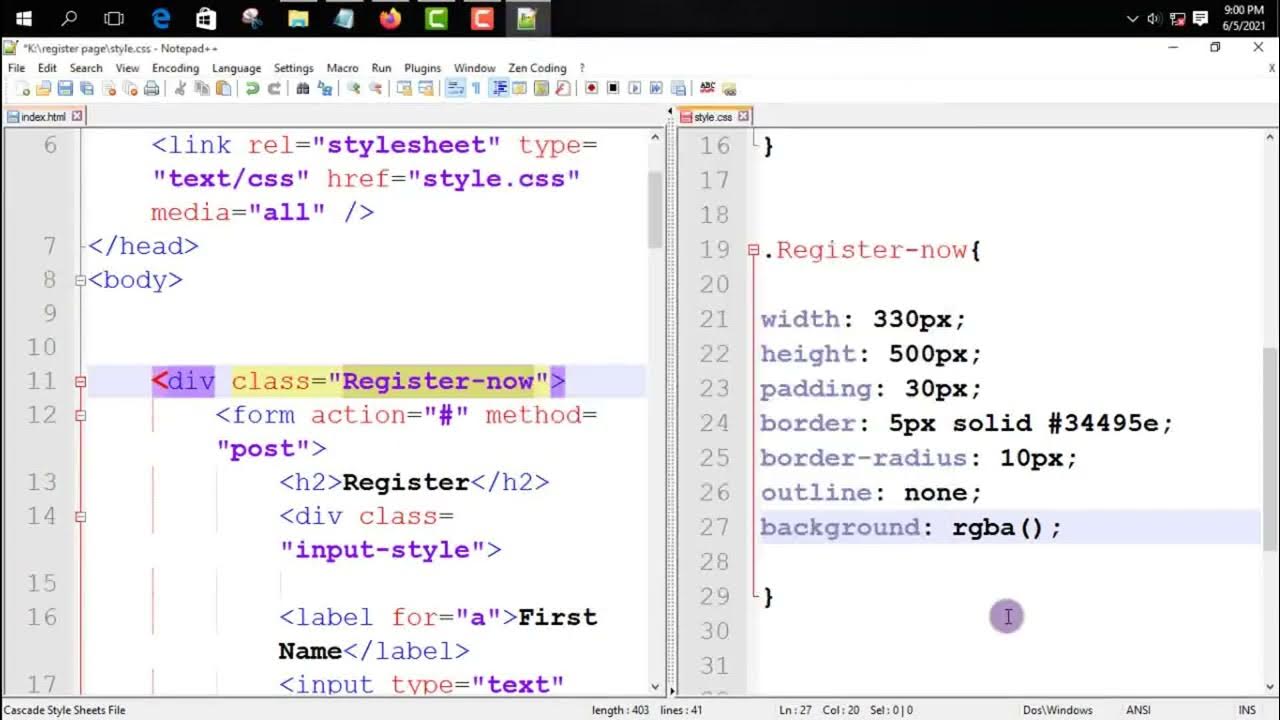How To Make Form In Html || Student registration form using table in ...