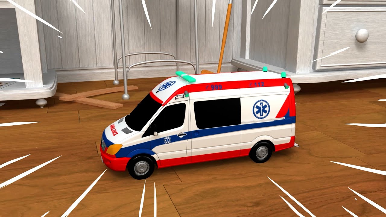 Take out the ambulance toys that are gathered in the box one by one ...