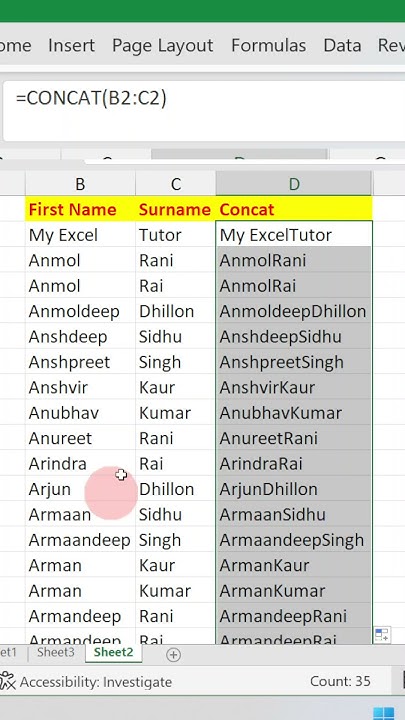 How to Join Text from Different Cells using Concat Formula without Formula - YouTube