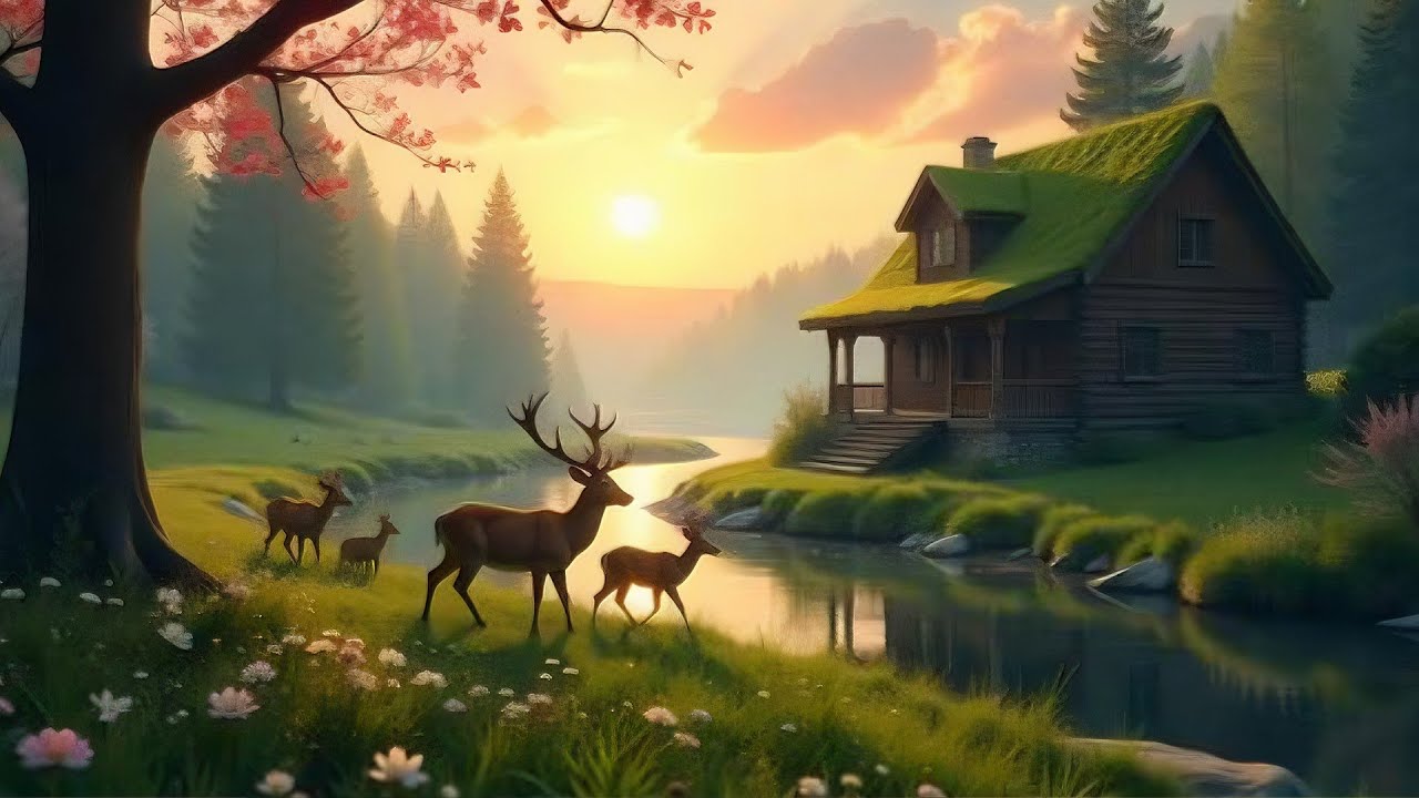relaxing with a wooden house in the primeval forest - YouTube