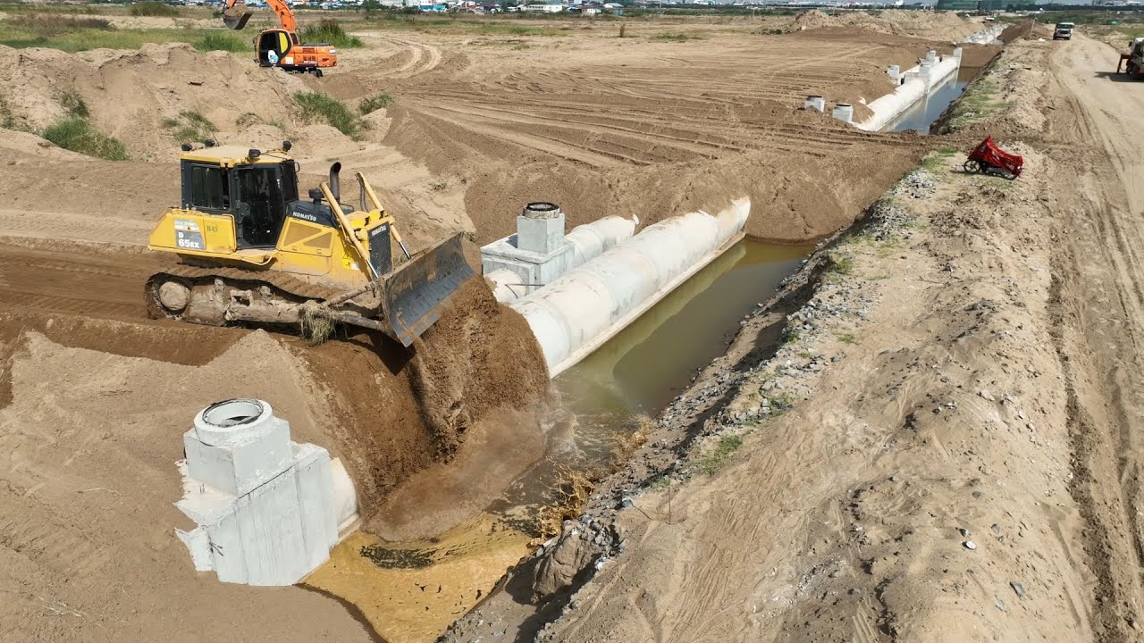 New Update Project Huge Bulldozer Filling Sand On A Drain And Bury ...