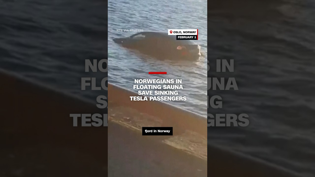 Norwegians in floating sauna save sinking Tesla passengers - YouTube