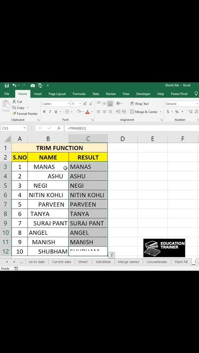 Trim formula in excel #excel #exceltips #exceltricks - YouTube