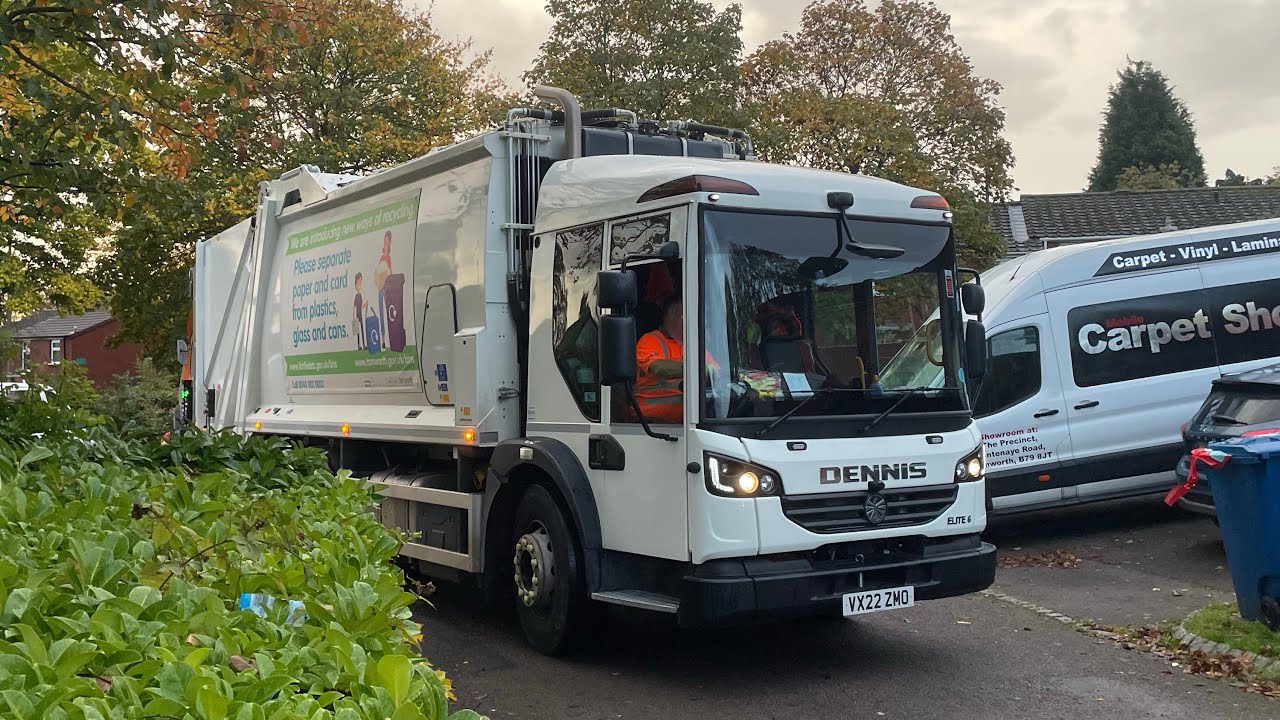 Dennis Elite 6 Bin Lorry on Split Recycling, ZMO - YouTube
