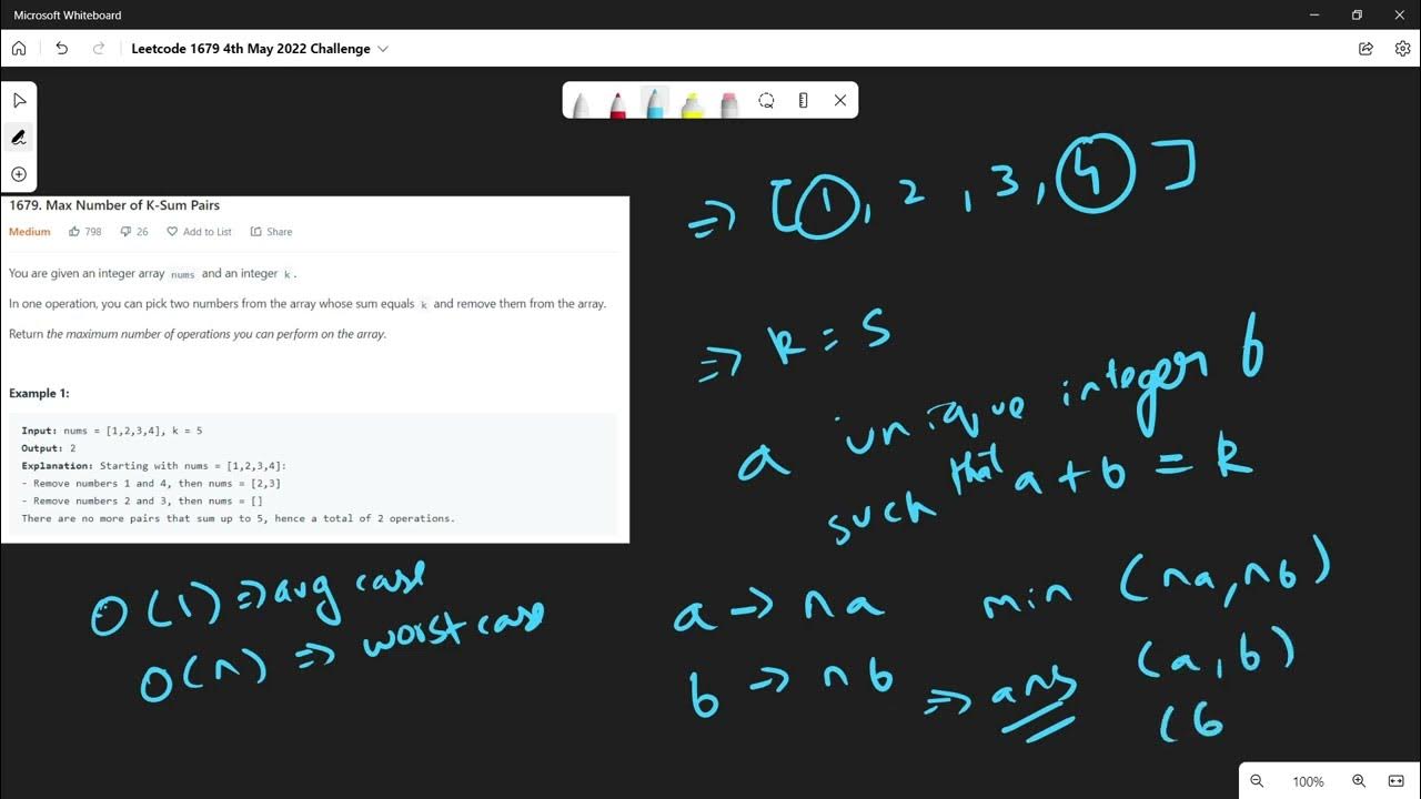 Max Number of K-Sum Pairs - Leetcode 1679 - May 4th 2022 Leetcode Challenge - YouTube