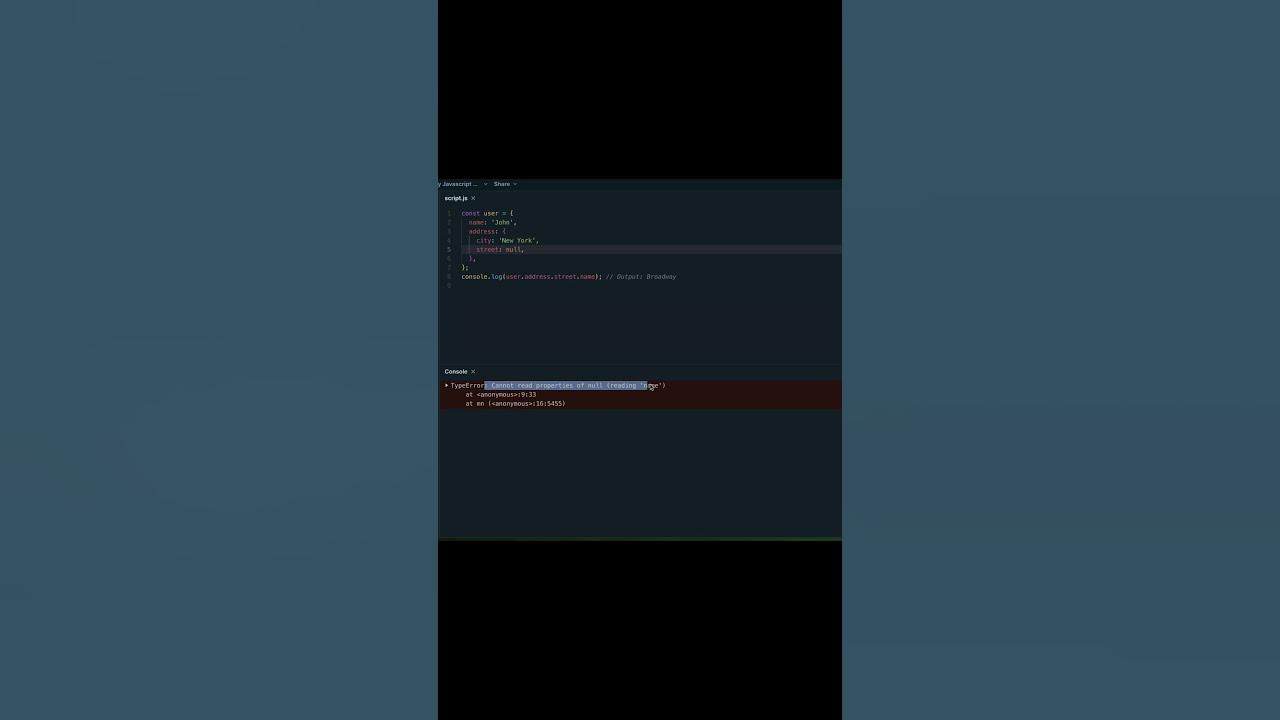 Optional Chaining In Javascript Javascript Optionalchaining Learnjavascript