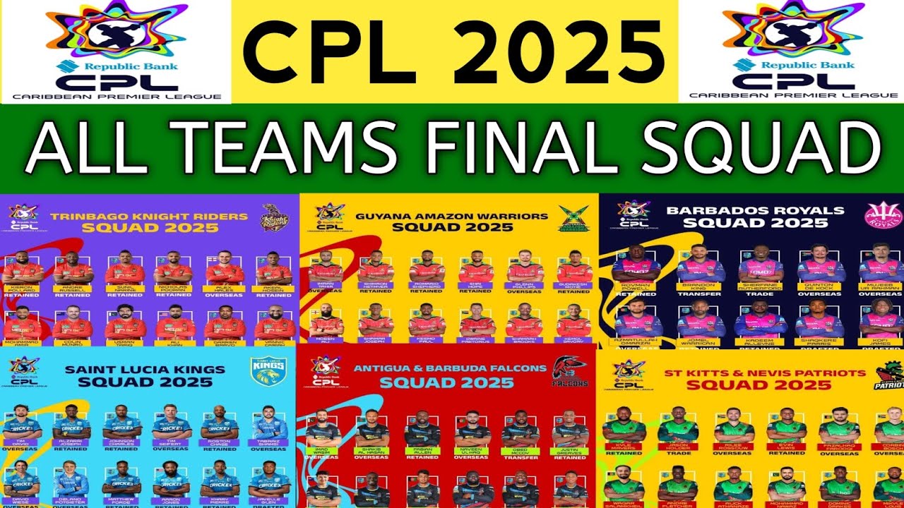 CPL 2025 | All Team Squad | Caribbean Premier League 2025 All Teams ...
