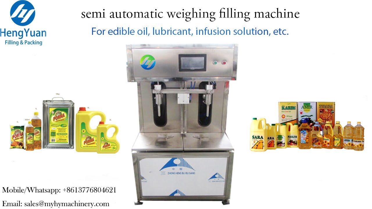 Semi-automatic edible oil weighing filling machine price - YouTube