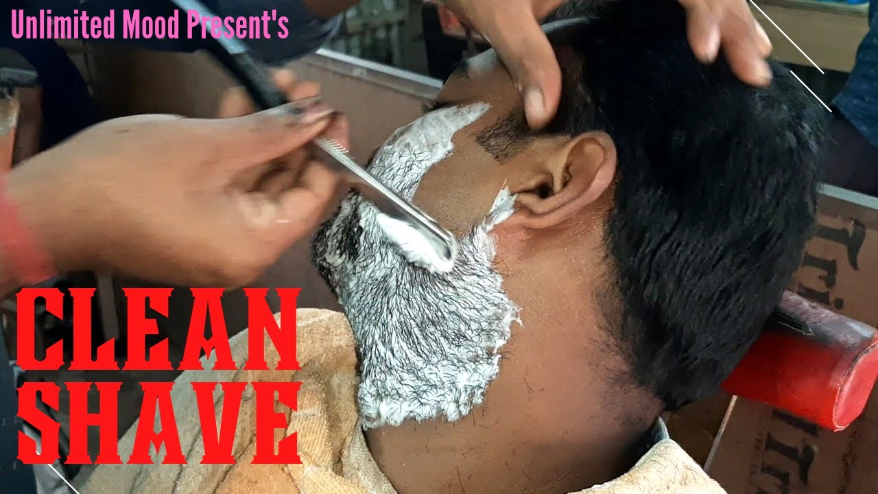 💈Full Clean Shave Face with Straight Razor, Shaving Cream at Roadside ...