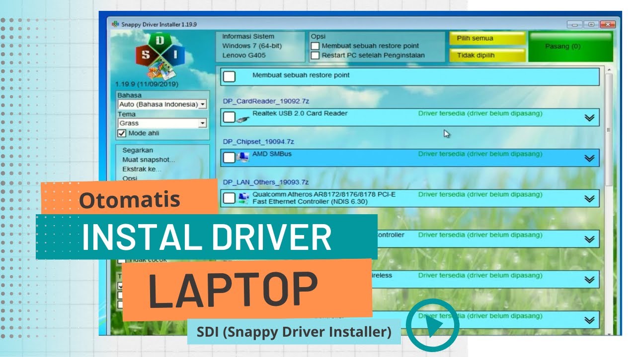 cara mudah Instal driver untuk laptop menggunakan SDI Snappy Driver ...