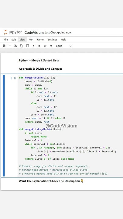 Python – Merge k Sorted Lists (Divide and Conquer Approach) 🚀 #PythonDSA #CodingInterview - YouTube