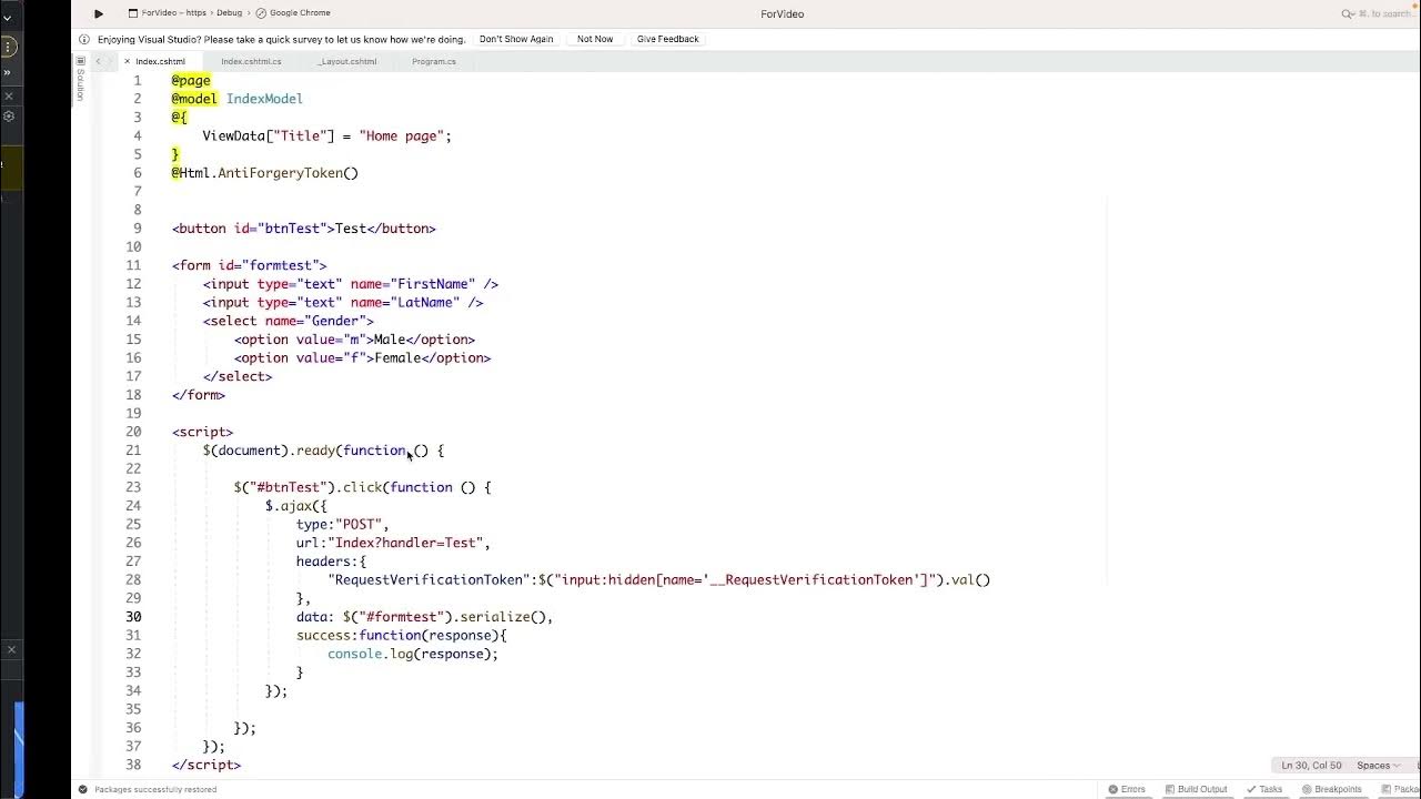 ASP.CORE Razor Page Send Data with AJAX POST - 2 (with Form Serialization) - YouTube