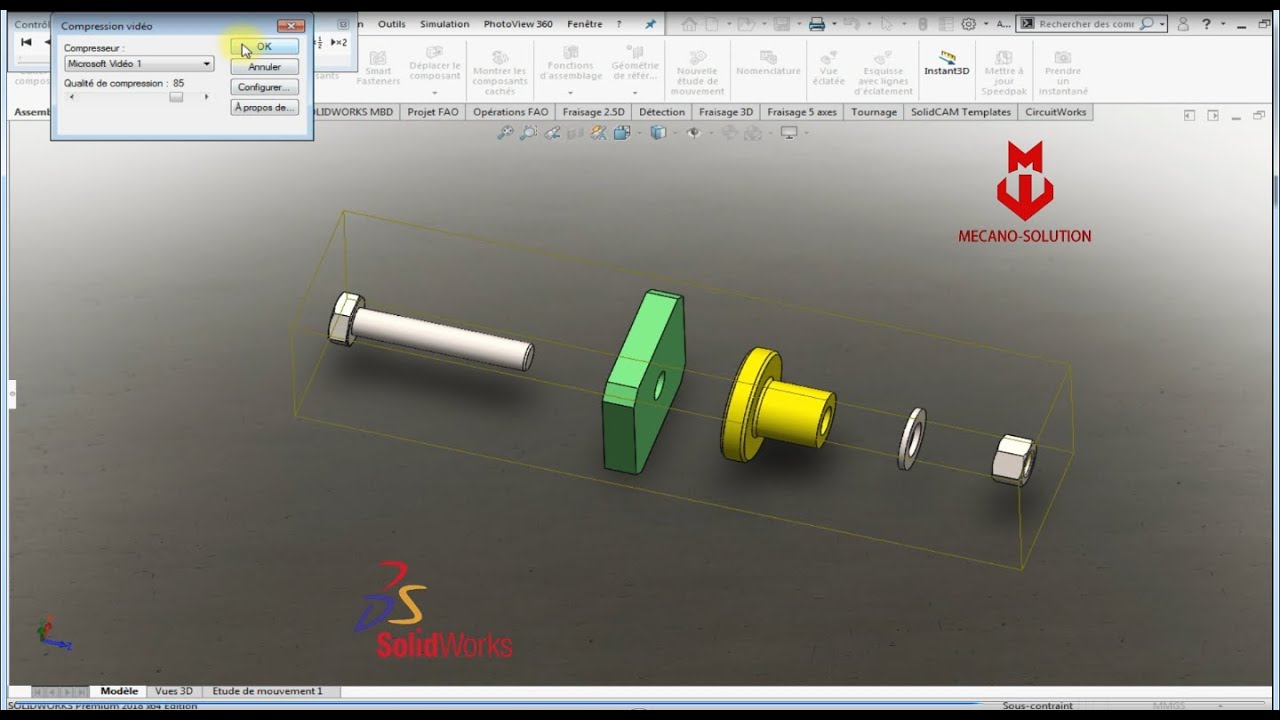 Formation 100 % Gratuite en SolidWorks / Assemblage , Vue Eclaté , ToolBox , Vis , Ecrous ...