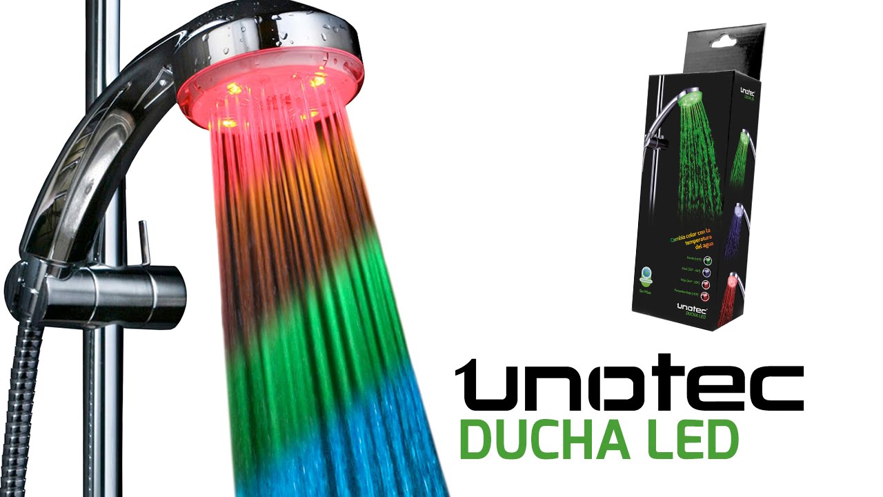 Ducha LED Unotec cambia de color con la temperatura del agua - YouTube