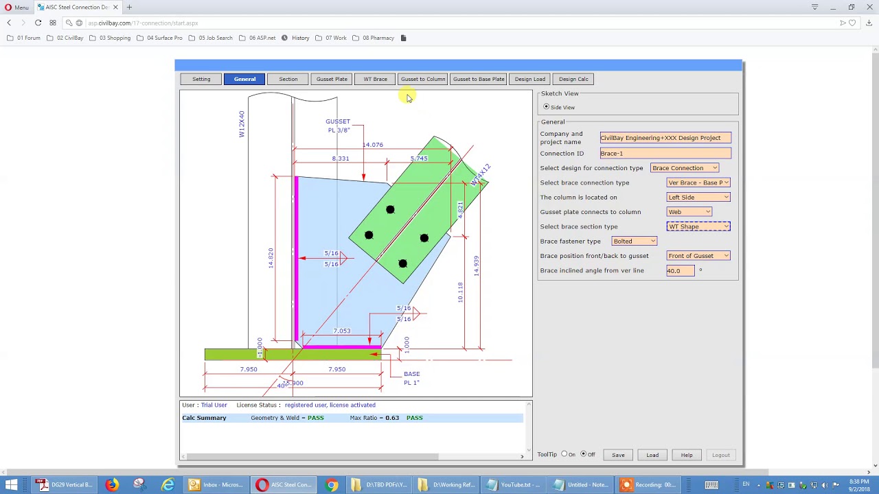 26 AISC Steel Connection Design - Brace Connection - Brace to Column ...