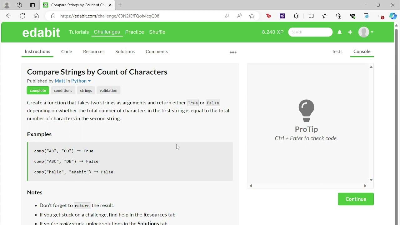 Python Tutorial for Beginners - Edabit - Compare Strings by Count of ...