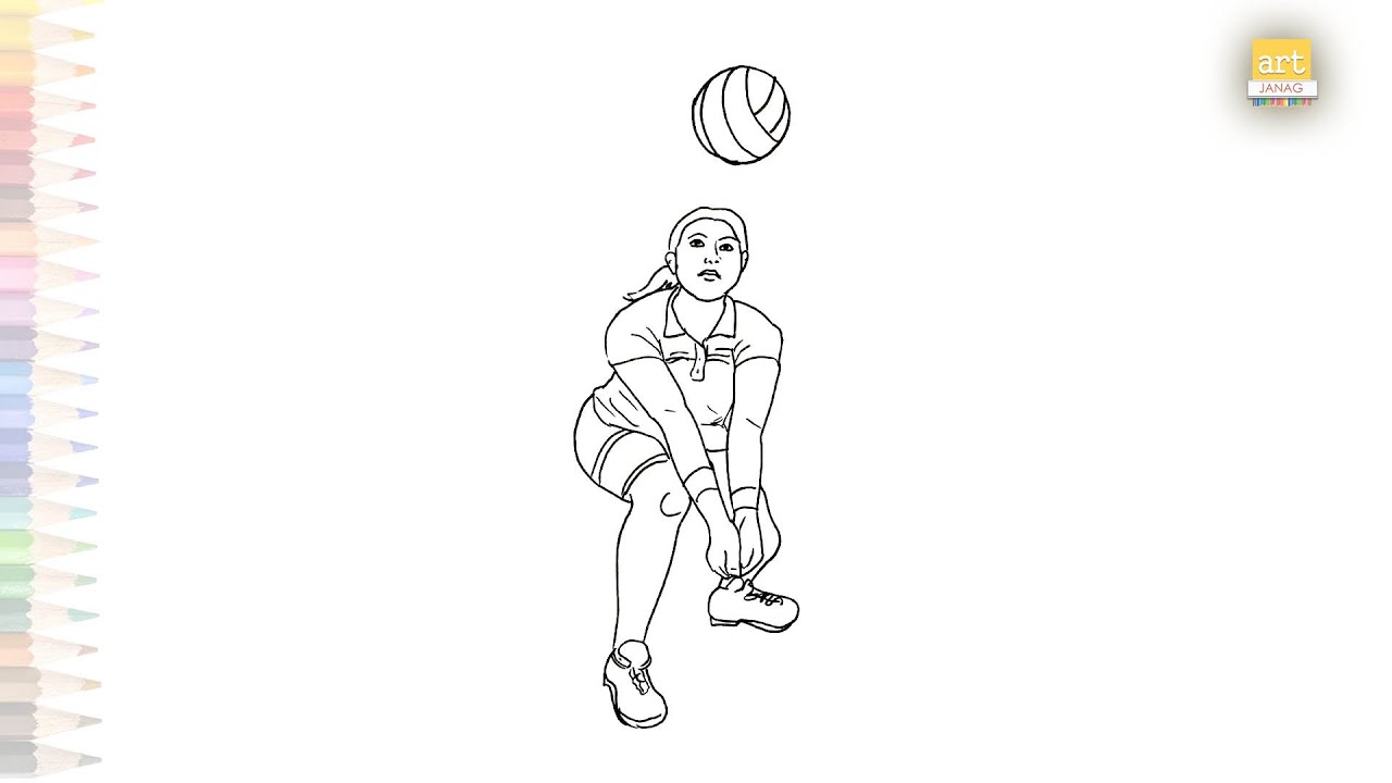 Girl volleyball player drawing video | volleyball player outline sketch ...