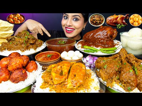 ASMR Eating Spicy Whole Chicken Curry,Kaleji Masala,Fish Curry,Egg Tawa Fry,Rice ASMR Eating Mukbang