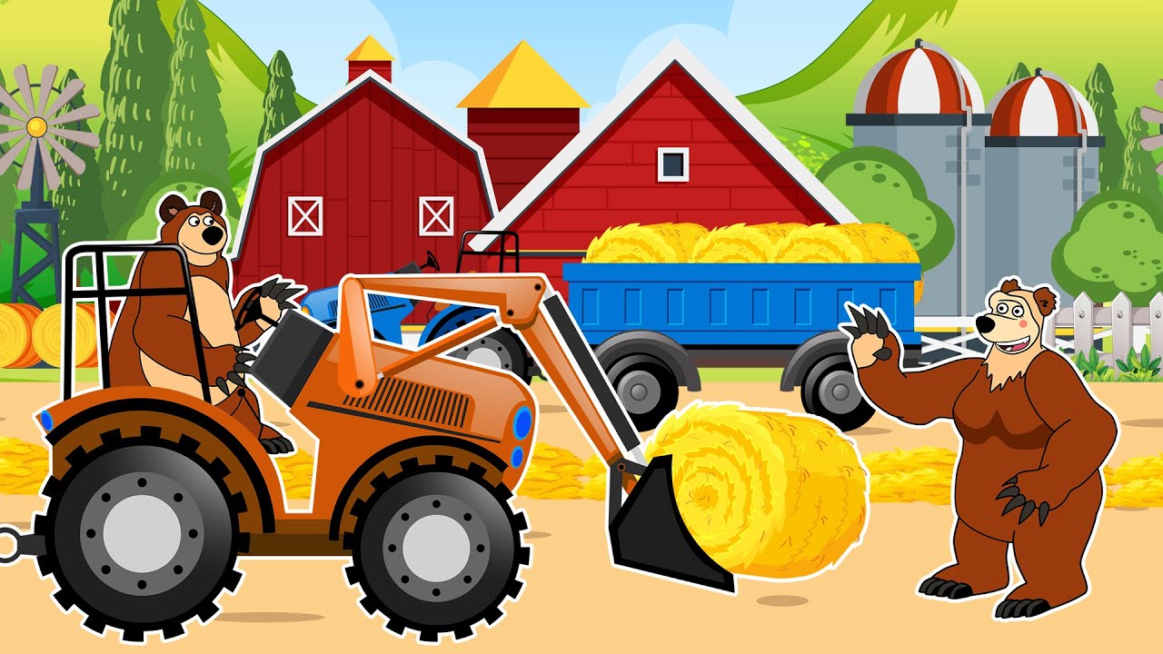 The Bear Farm: The bear Farmer Works Hard & MAKE STRAW BALES WITH ...