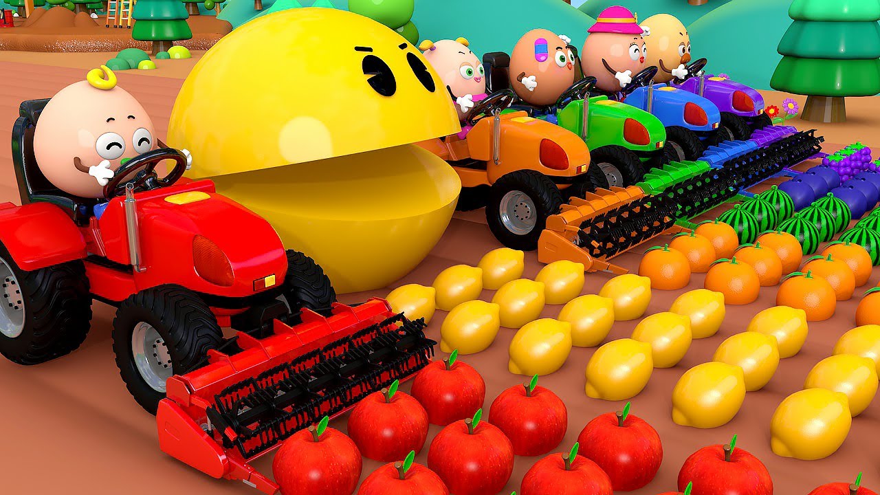 Learning Colors with Farm Fruits for Children | Pacman vs. Tractor ...