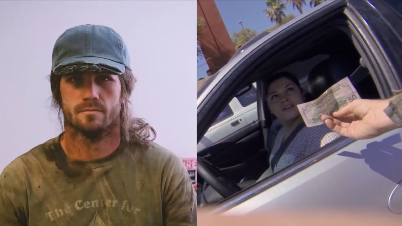 See How People React When 'Homeless' Guy Hands Them Cash - YouTube
