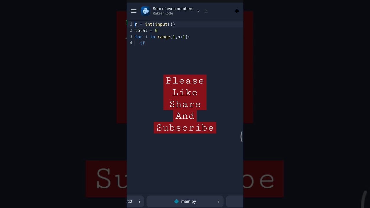 Print Sum Of Even Numbers In Python python programming tutorial Print Sum Of Even Numbers In Python python programming tutorial