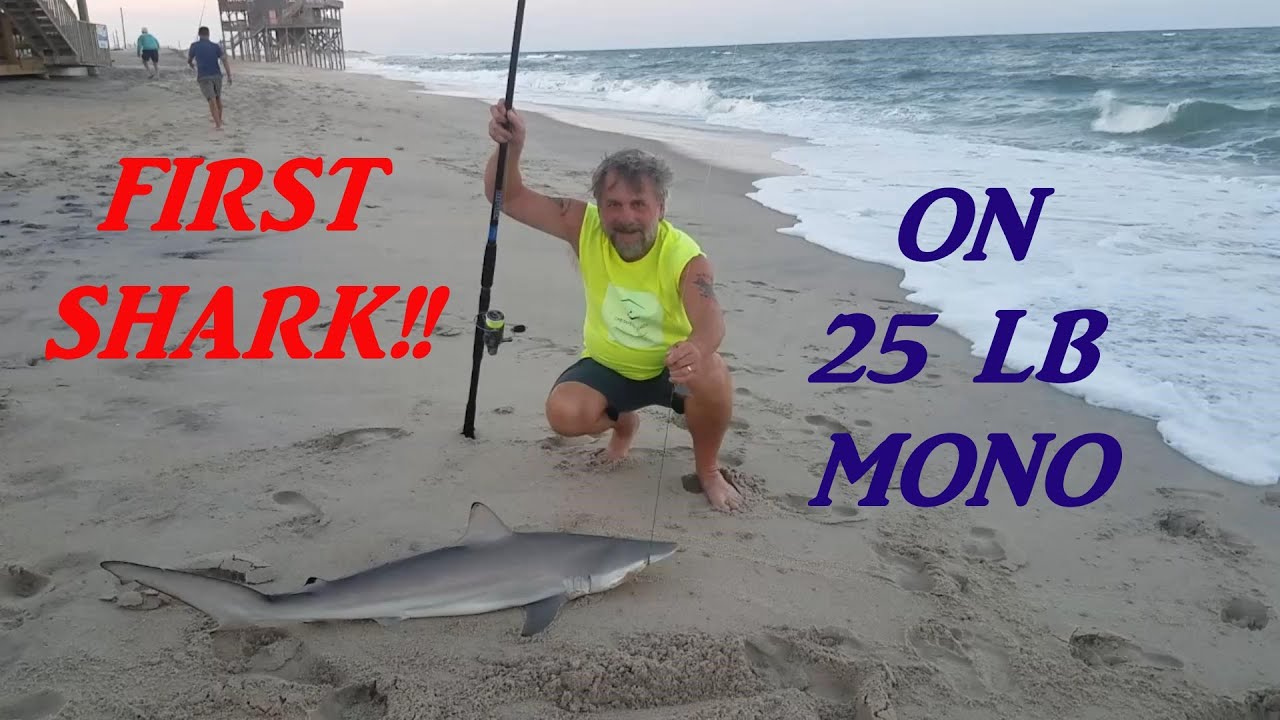 MY FIRST SHARK!! CAUGHT ON 25 LB MONO!! - YouTube