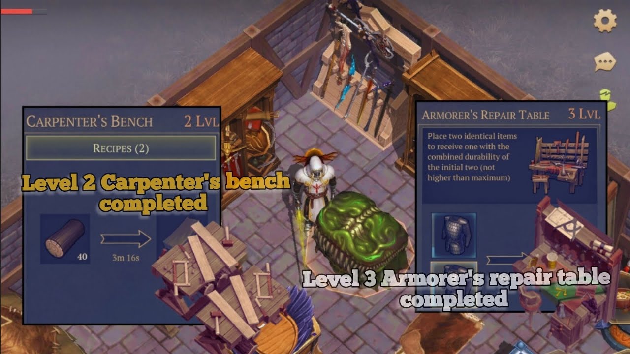 Level 2 Carpenter's bench completed and level 3 Armorer's repair table ...