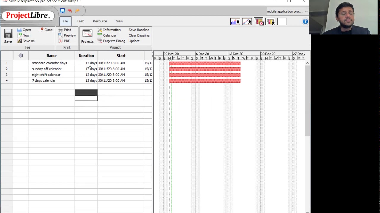 Calendar features in ProjectLibre - YouTube