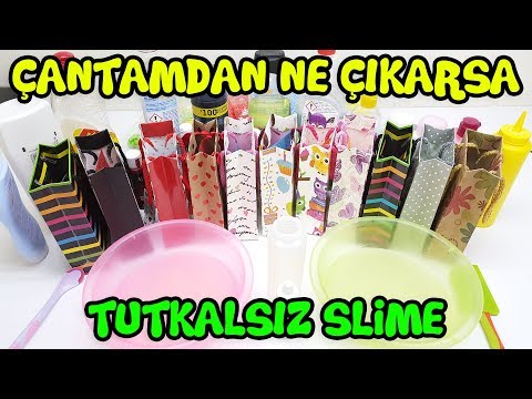 Tutkalsız Slime! Çantamdan Ne Çıkarsa Slime Challange - Galaksi vs Yeşil Slime Yarışması