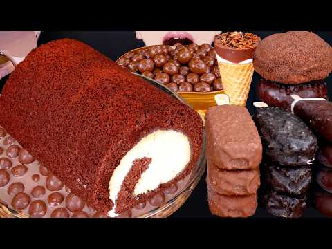 ASMR CHOCOLATE CAKE MALTESERS KITKAT ICE CREAM NUTELLA DESSERT MUKBANG 초콜릿 먹방チョコレート 咀嚼音EATING SOUNDS