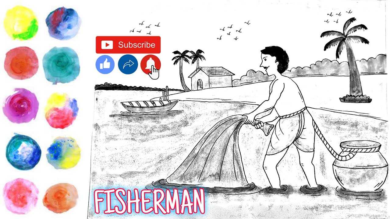 How to Draw Fisherman | Easy & Simple Drawing of fisherman For Everyone ...
