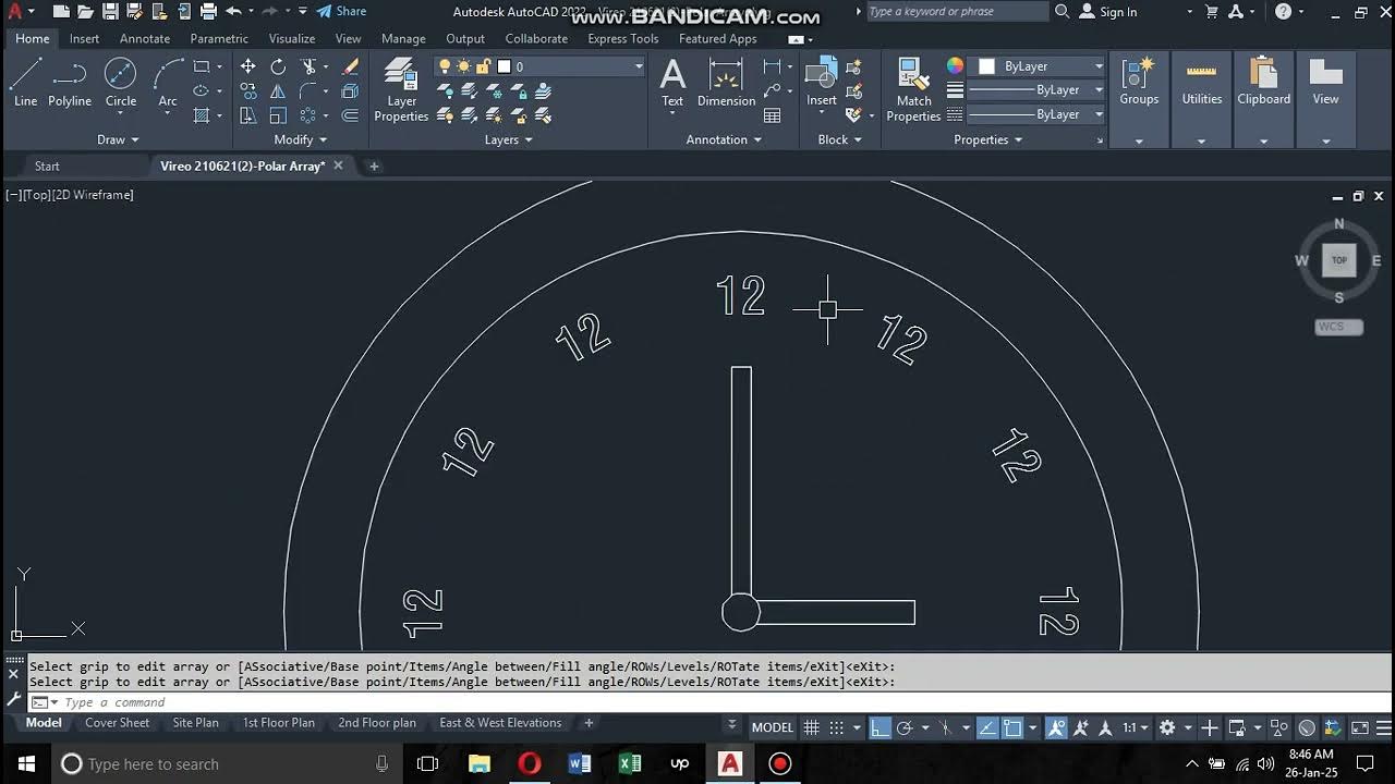 Practical use of "Polar array" command with "tcount" in AutoCAD. (example-Wall clock design ...