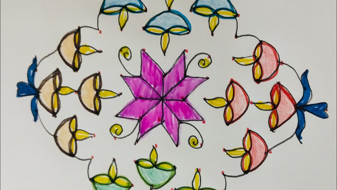 How to draw simple vilaku kolam || daily kolam || easy kolam - YouTube
