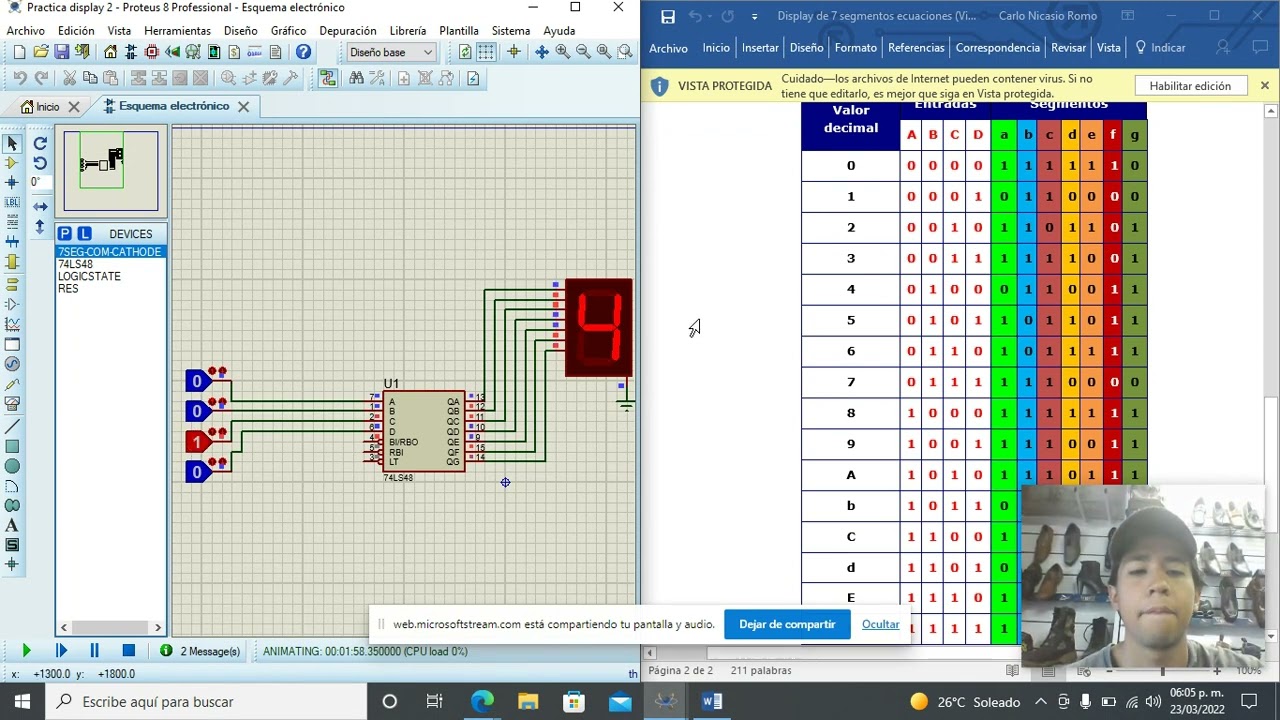SIMULACIÓN DISPLAY DE 7 SEGMENTOS CON CIRCUITO INTEGRADO 7448 - YouTube