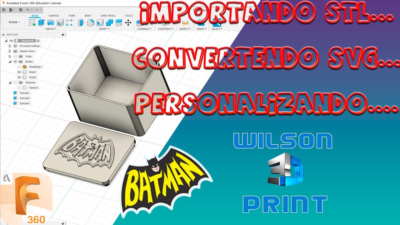 TUTORIAL FUSION 360 - Importando STL - convertendo SVG - Personalizando ...