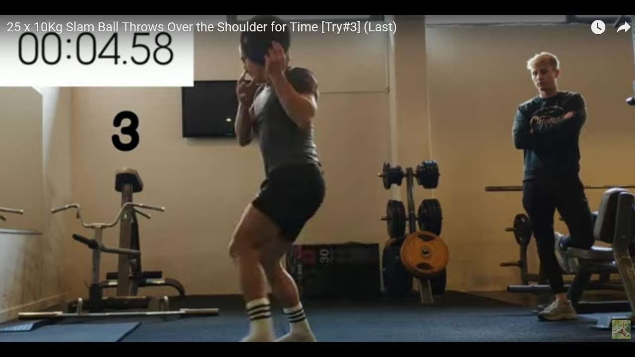 25 x 10Kg Slam Ball Throws Over the Shoulder for Time [Try#3] (Last ...