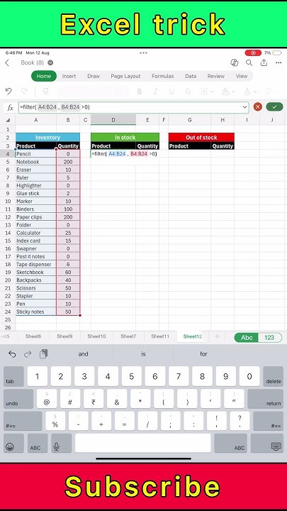Excel Tricks Fillter Function Use In Inventory Youtubeshortsshorts Exceltips