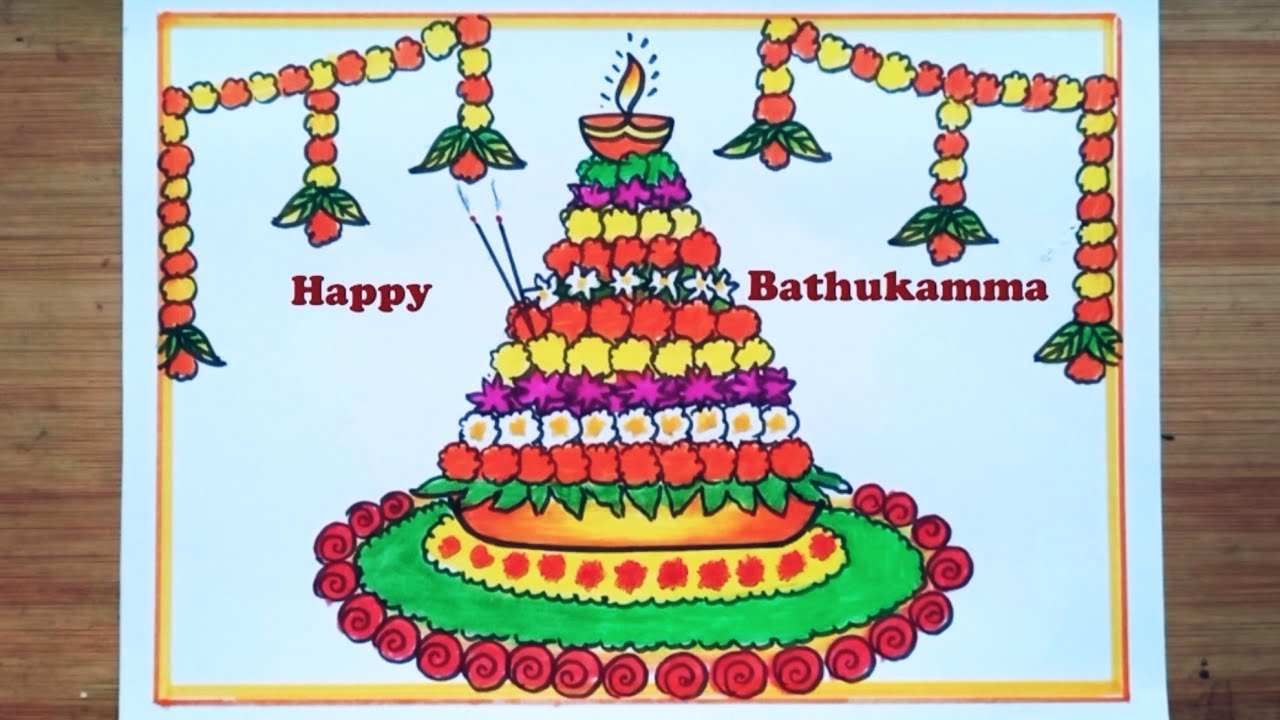 Bathukamma Festival Drawing/Happy Bathukamma Drawing/How To Draw ...