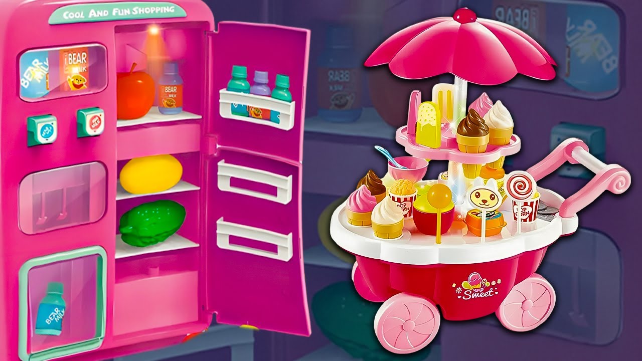 ASMR Satisfying Cool & Fun Playtime with Ice Cream Cart and Mini Fridge ...