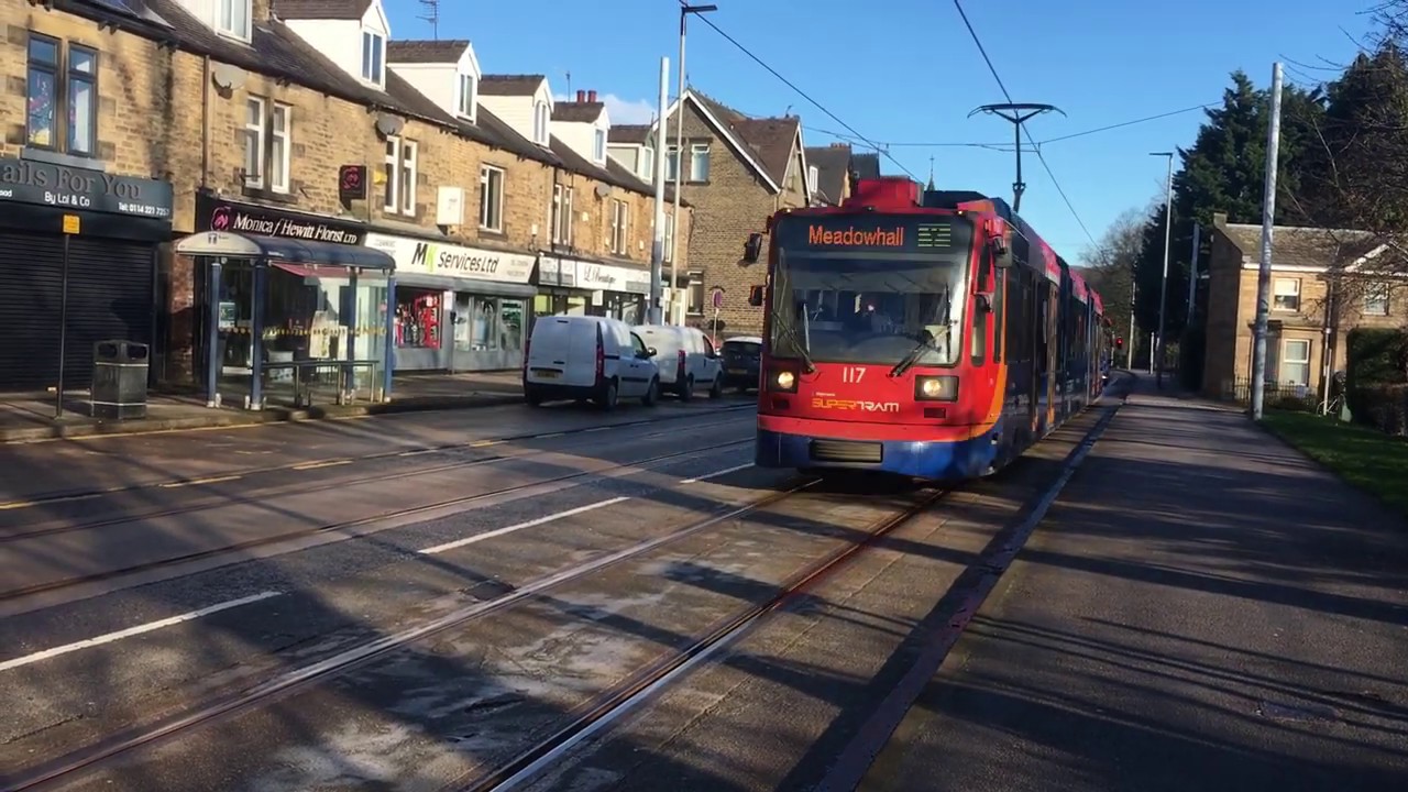 Sheffield Supertram 117 heads along Middlewood Road with a Yellow Route ...