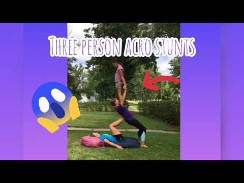Three Person Acro Stunts 2  *extreme yoga challenge* ft Nora* || The Brueggemann Twins ||