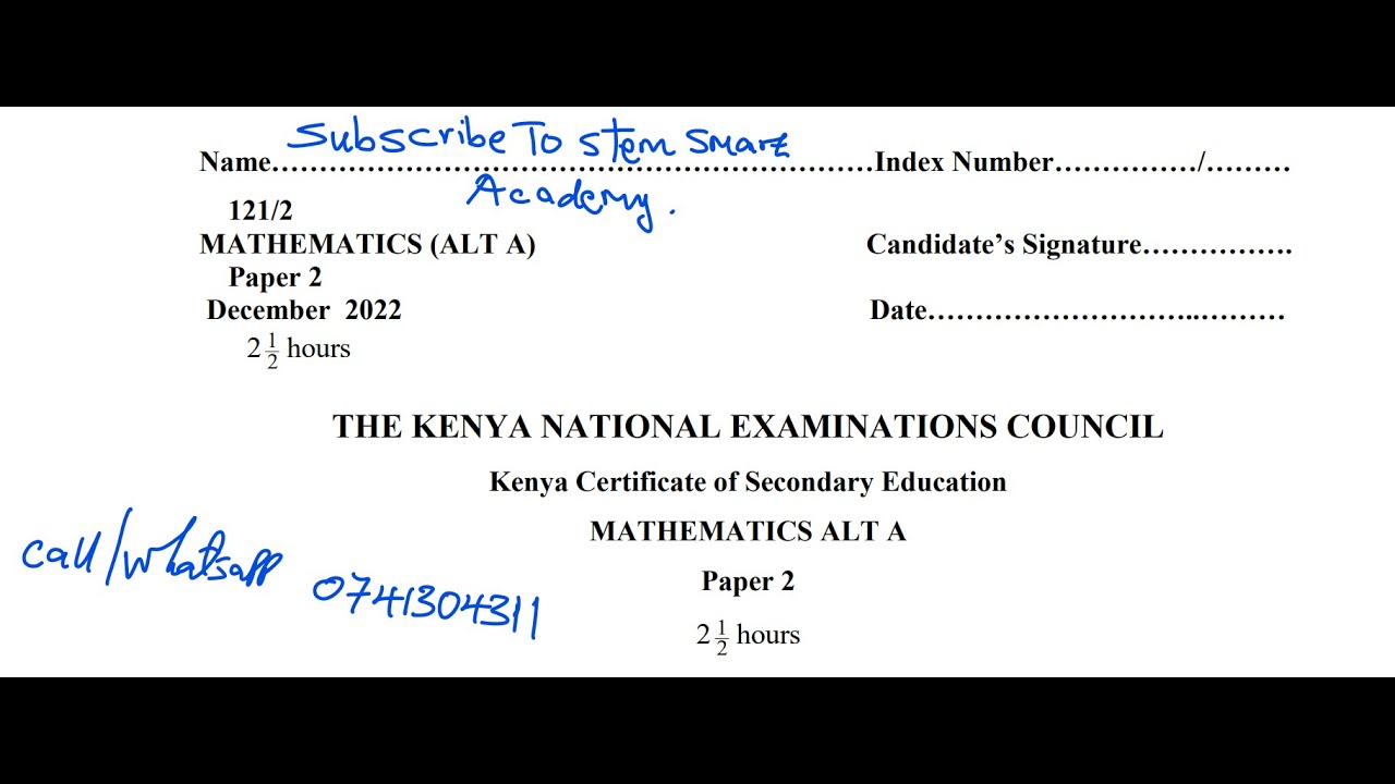 KCSE 2022 MATHEMATICS PAPER 2 (ALT A) – SECTION II | FULL WORKED ...