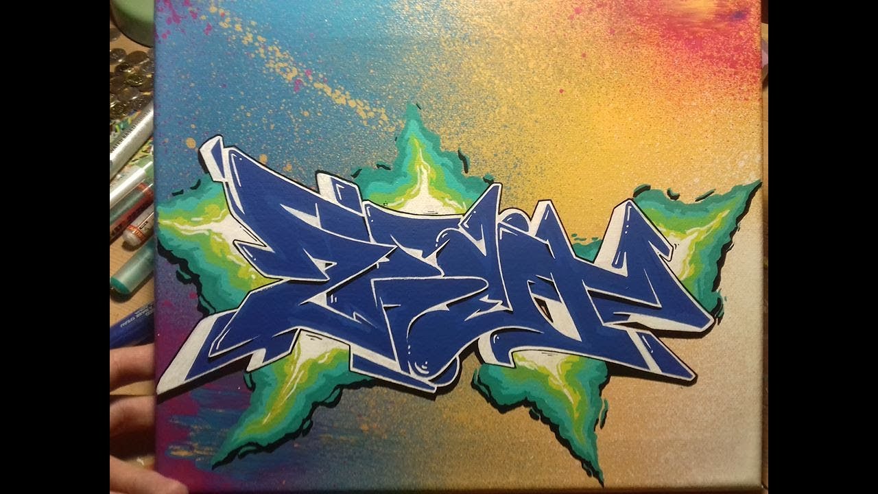 Graffiti on canvas speed art by TEKS - YouTube