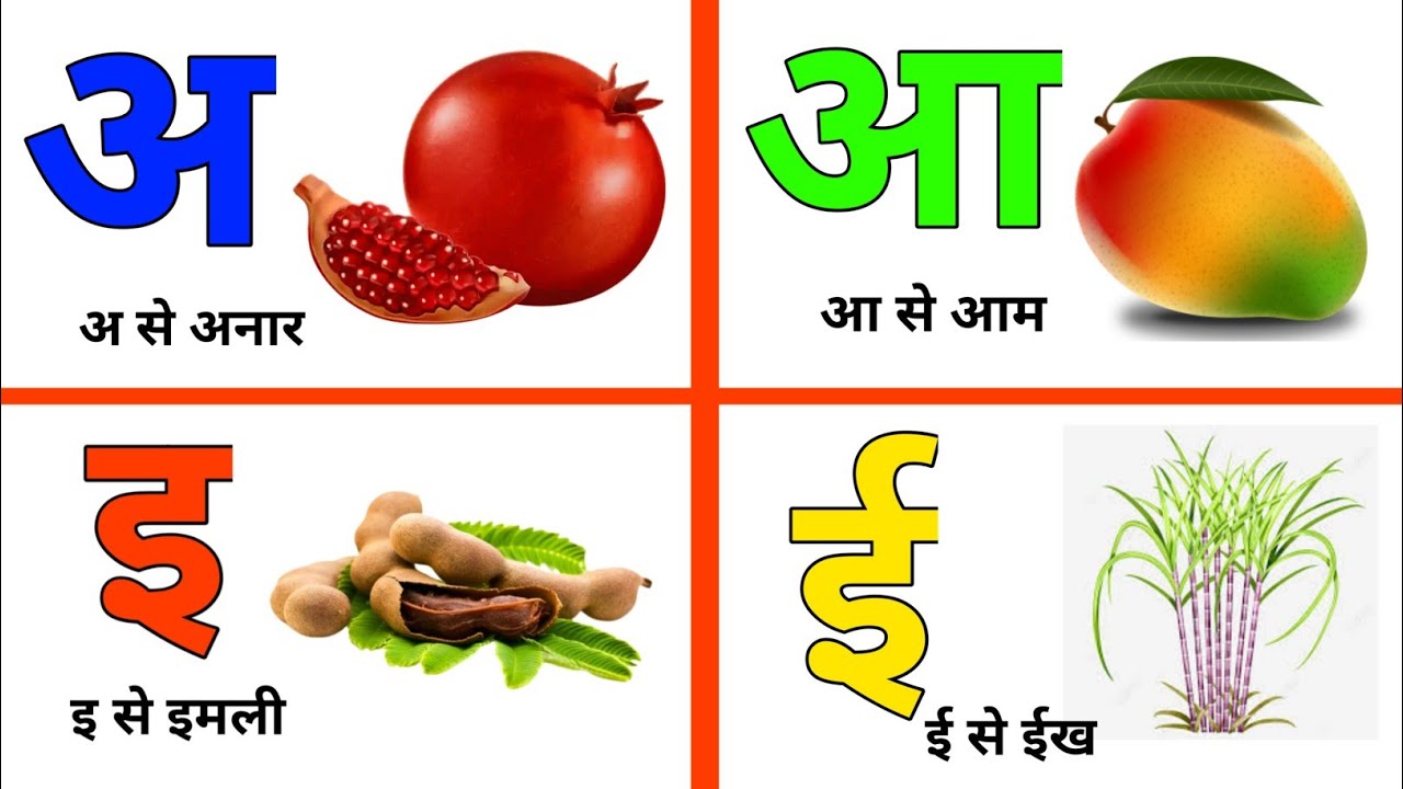 a se anar, hindi varnmala with pictures, a se anar aa se aam, अ से अनार ...