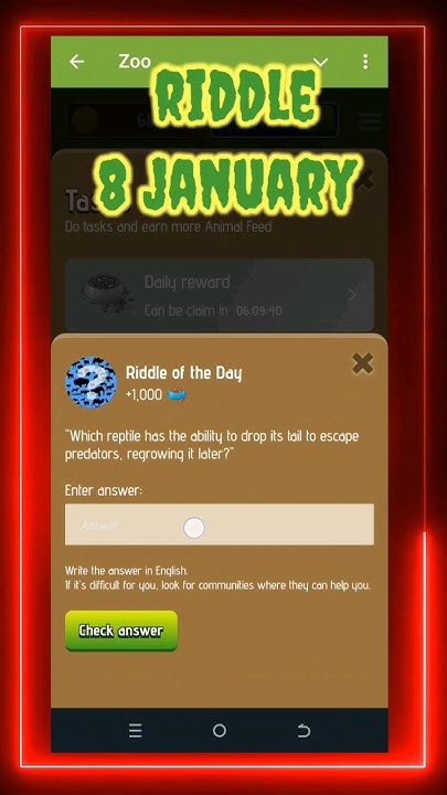 Riddle Of The Day Zoo 8 January | Zoo Riddle Of The Day Code | Riddle ...